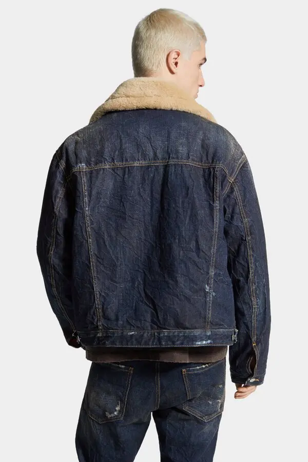Dsquared2 Denim Aviator Jacket With Fur Collar