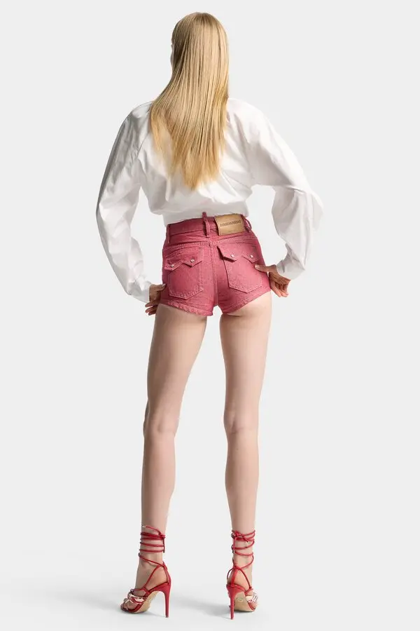 Dsquared2 Oxford Denim High Waisted Hot Pants - Red