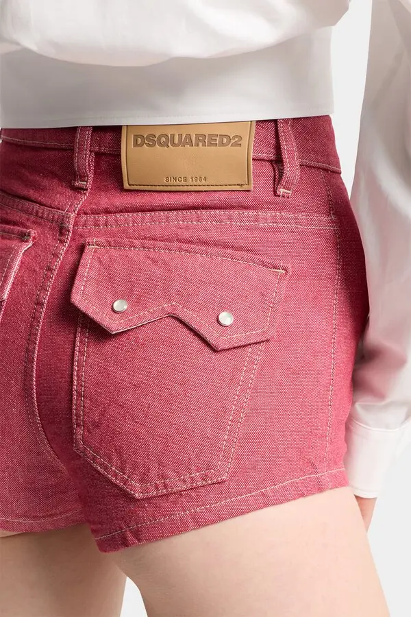 Dsquared2 Oxford Denim High Waisted Hot Pants - Red