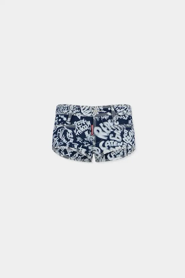 Dsquared2 Rebel Hibiscus Dark Flower Wash Denim Shorts