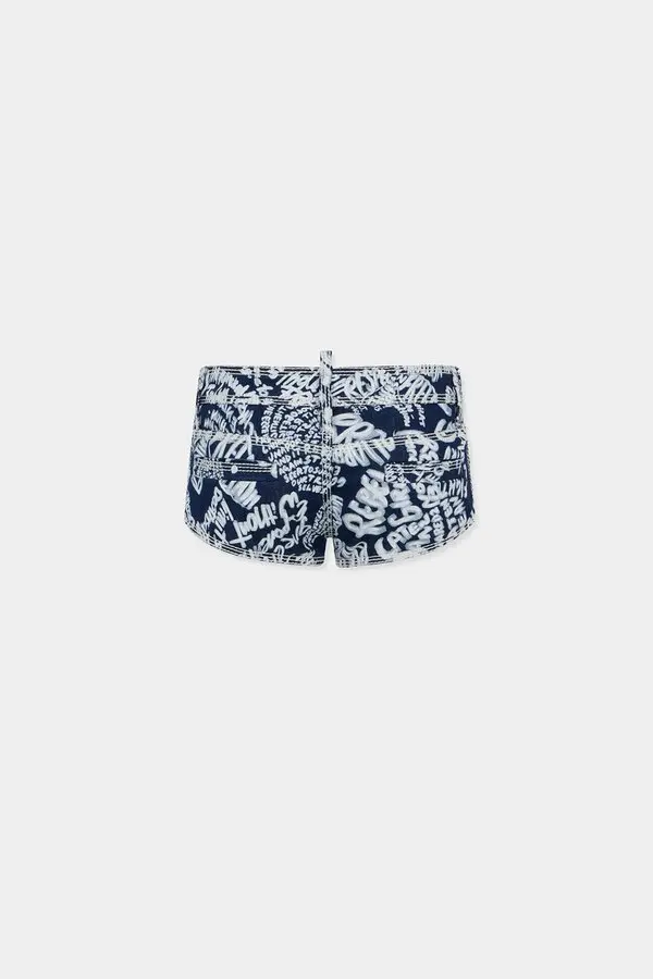 Dsquared2 Rebel Hibiscus Dark Flower Wash Denim Shorts