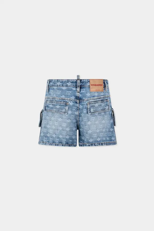 Dsquared2 Light Wash Monogram Cargo Denim Shorts