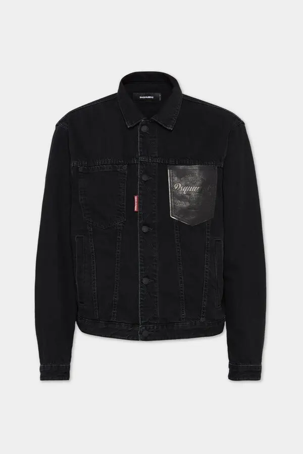 Dsquared2 Oversized Denim Jacket With Leather Pocket Detail
