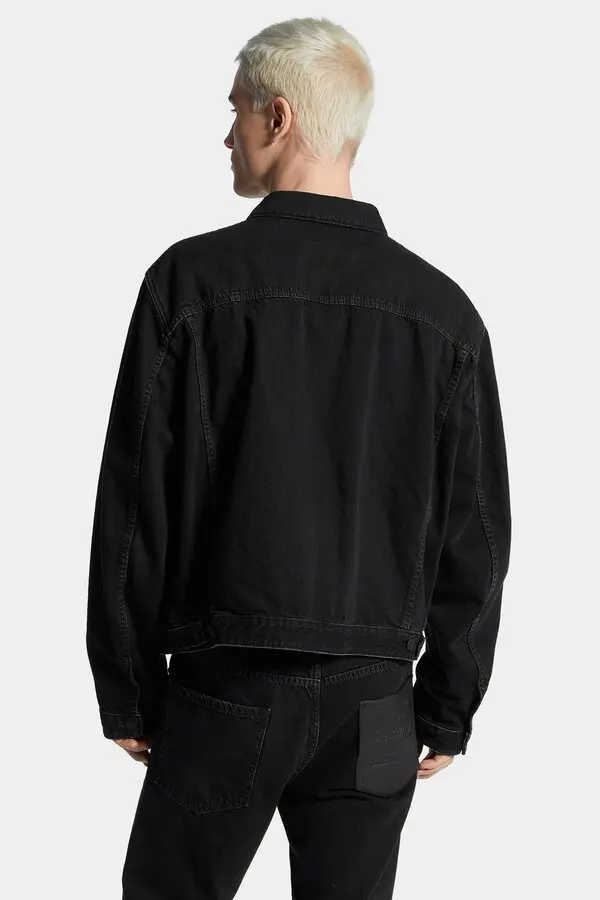 Dsquared2 Oversized Denim Jacket With Leather Pocket Detail