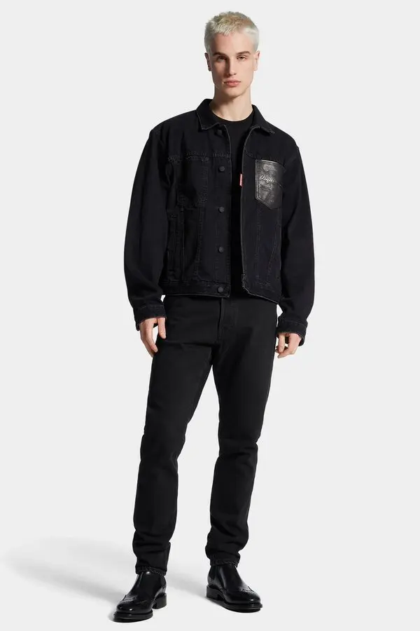 Dsquared2 Oversized Denim Jacket With Leather Pocket Detail
