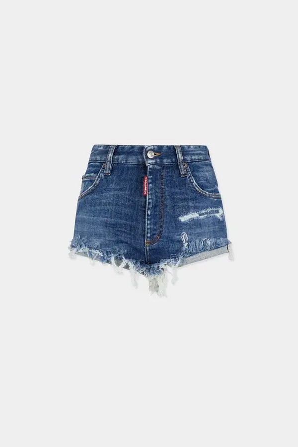 Dsquared2 Medium Wash Distressed Denim Hot Pants - Blue