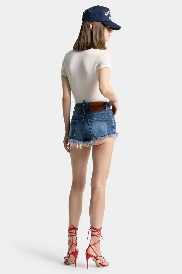 Dsquared2 Medium Wash Distressed Denim Hot Pants