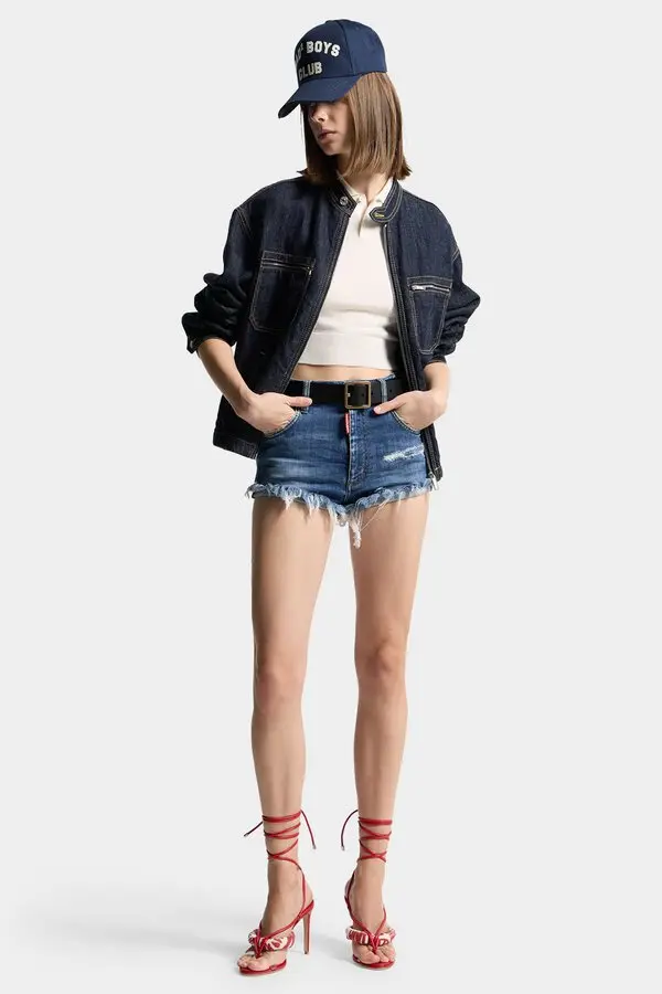 Dsquared2 Medium Wash Distressed Denim Hot Pants