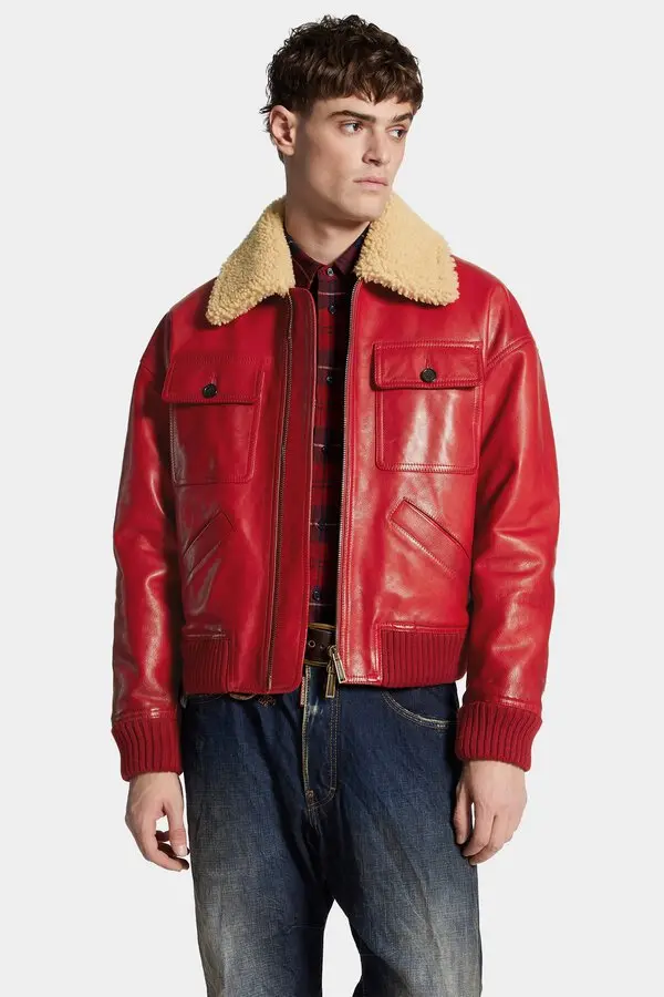 Dsquared2 Leather Aviator Bomber