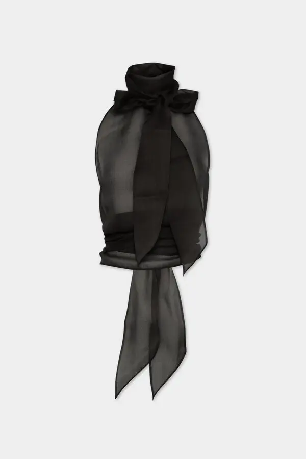 Dsquared2 Sheer Silk Organza Bow Neck Top - Black