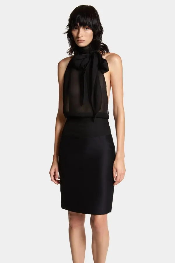 Dsquared2 Sheer Silk Organza Bow Neck Top