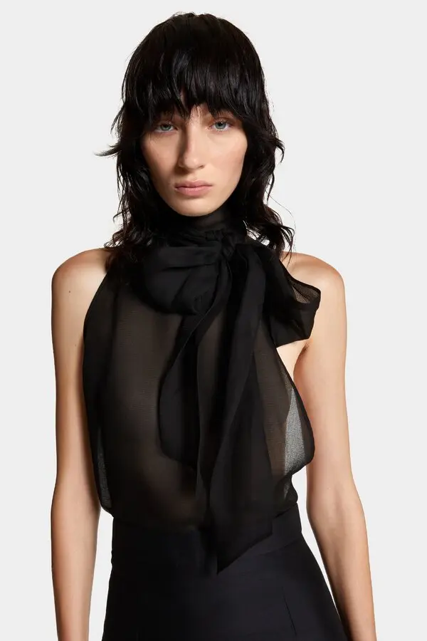 Dsquared2 Sheer Silk Organza Bow Neck Top