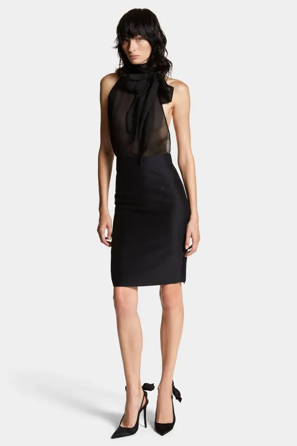 Dsquared2 Sheer Silk Organza Bow Neck Top
