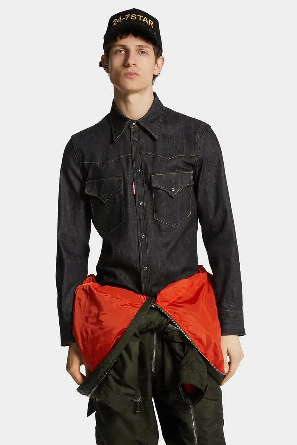 Dsquared2 Stretch Cotton Denim Western Shirt - Black