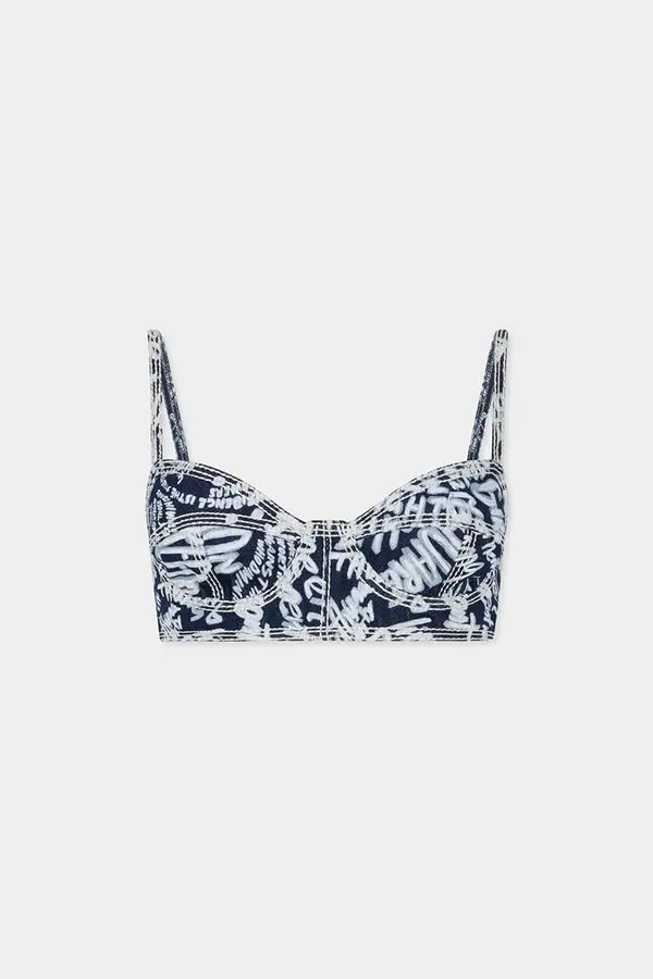 Dsquared2 Rebel Hibiscus Dark Flower Wash Tiki Bra - Blue