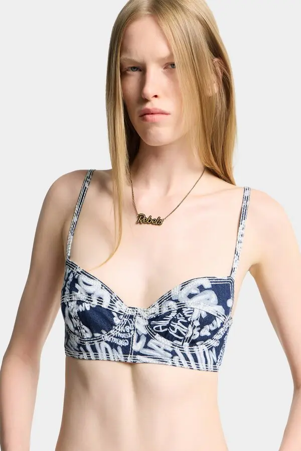 Dsquared2 Rebel Hibiscus Dark Flower Wash Tiki Bra