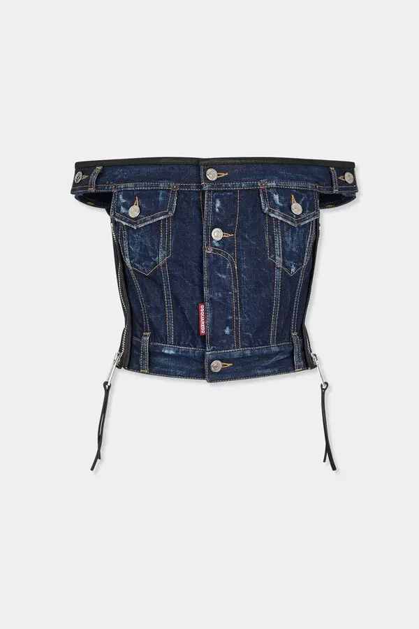 Dsquared2 Dark Wash Denim Off-the-shoulder Top - Blue