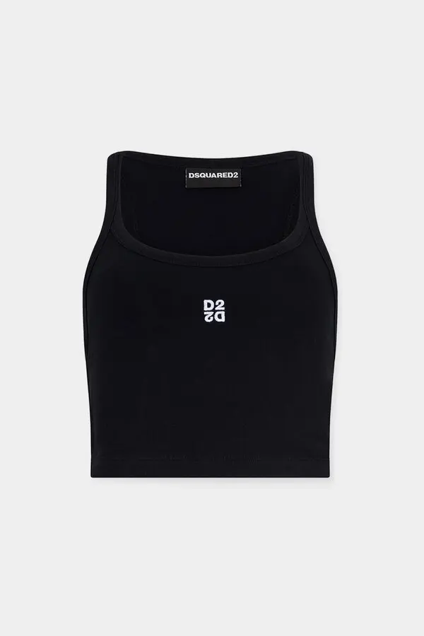 Dsquared2 Cropped Racer Back Tank Top With Scoop Neck And Embroidered Logo - Black