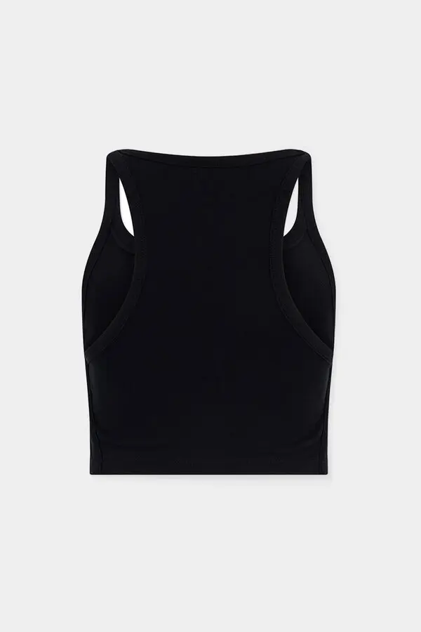 Dsquared2 Cropped Racer Back Tank Top With Scoop Neck And Embroidered Logo - Black