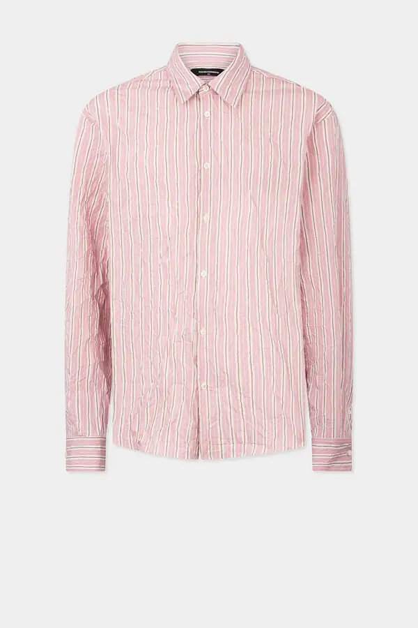 Dsquared2 Crinkled Pinstripe Silk Oversized Shirt - Fantasy