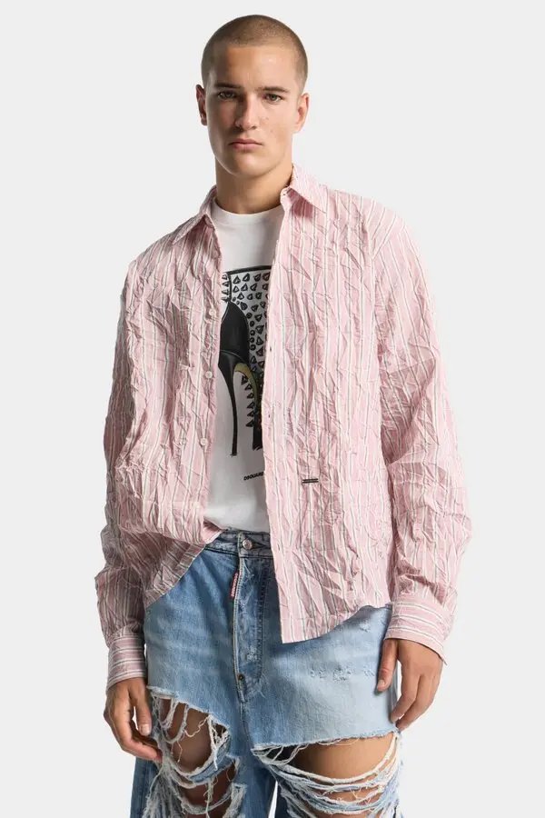 Dsquared2 Crinkled Pinstripe Silk Oversized Shirt