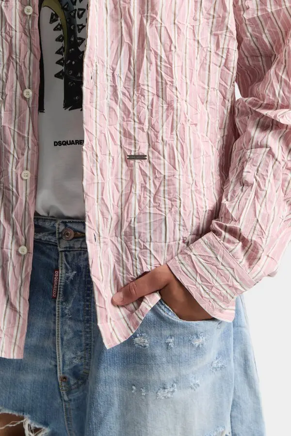 Dsquared2 Crinkled Pinstripe Silk Oversized Shirt