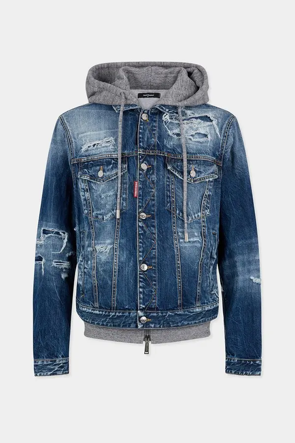 Dsquared2 Medium Ripped Wash Denim Jacket With Jersey Insert
