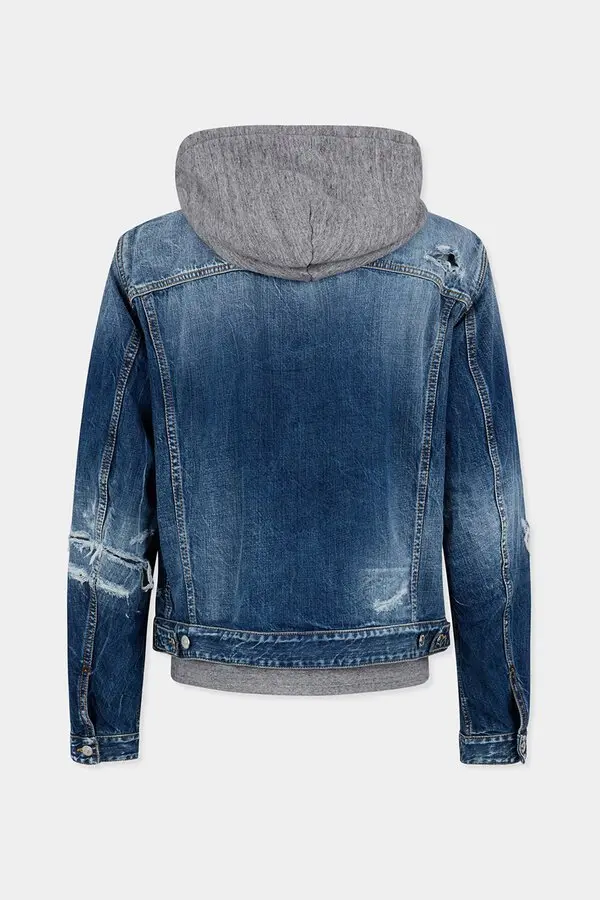 Dsquared2 Medium Ripped Wash Denim Jacket With Jersey Insert