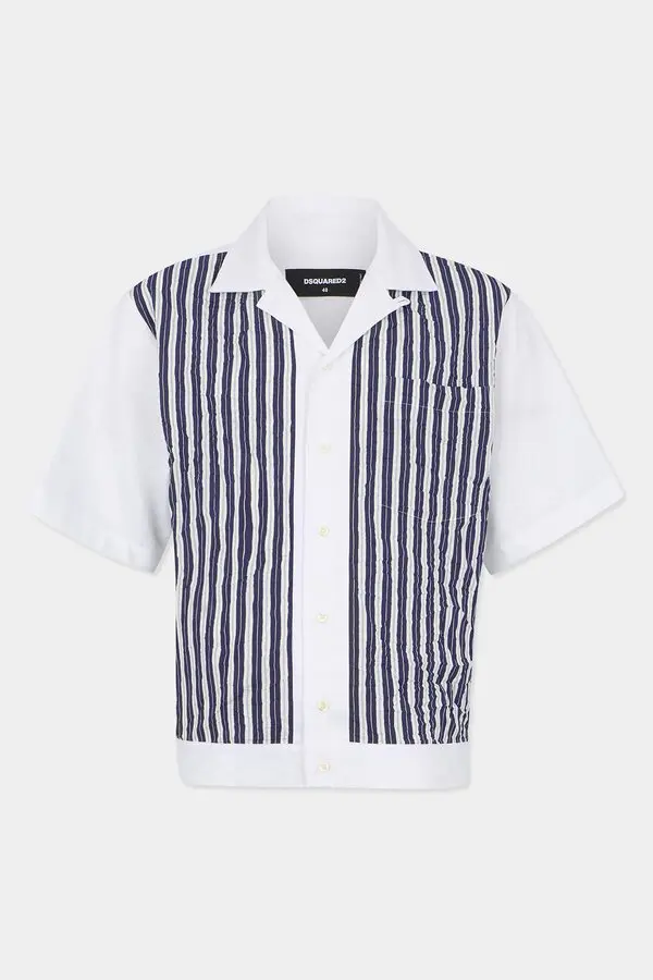 Dsquared2 Crinkled Stripe Bowling Shirt - Blue