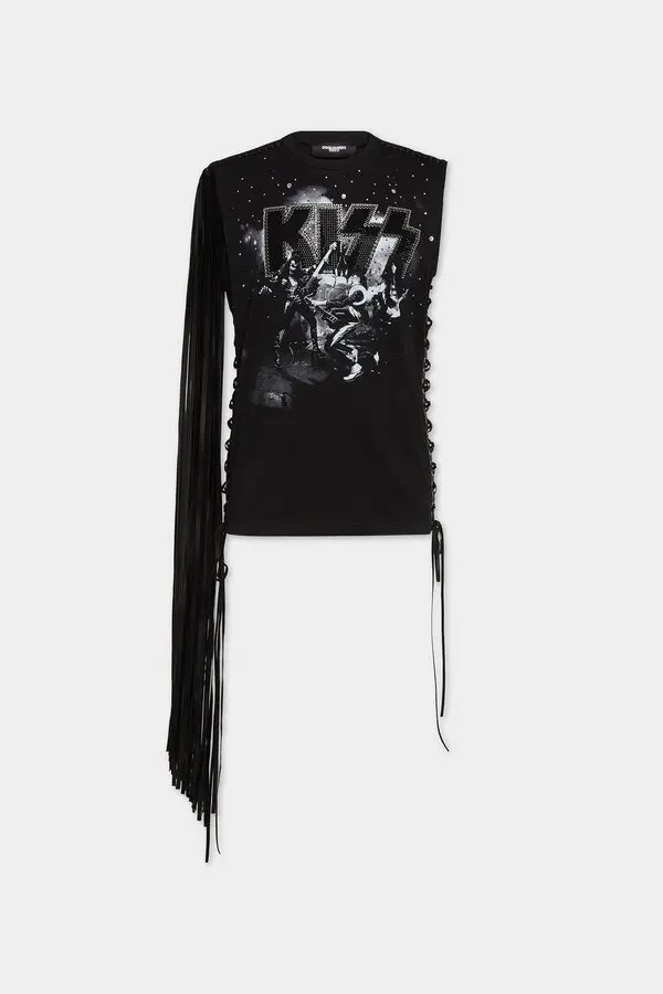 Dsquared2 X Kiss Tour T-shirt With Rhinestone Embellishments And Tassels