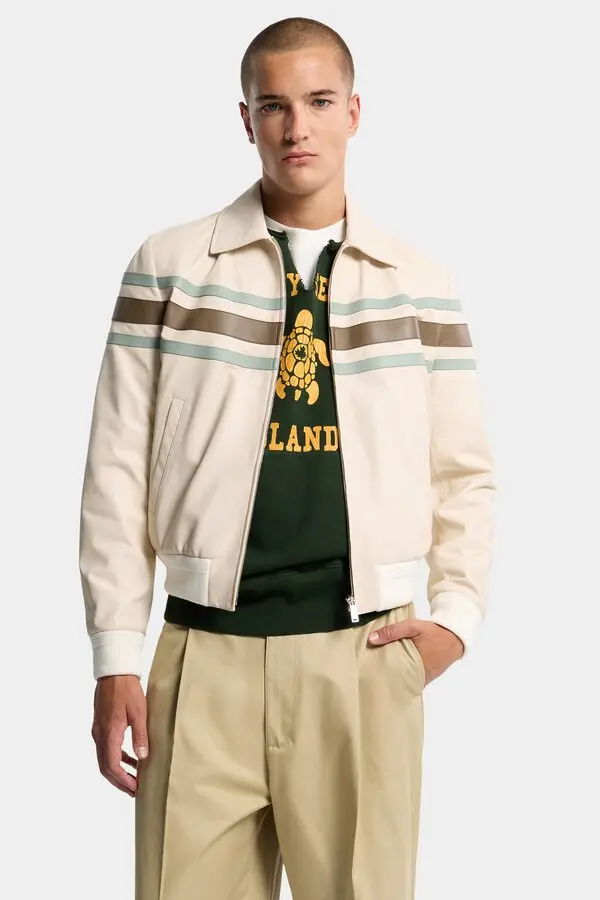 Dsquared2 Leather Blouson Jacket With Striped Detail
