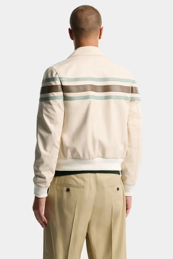 Dsquared2 Leather Blouson Jacket With Striped Detail