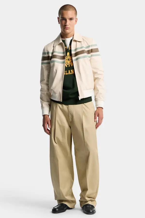 Dsquared2 Leather Blouson Jacket With Striped Detail