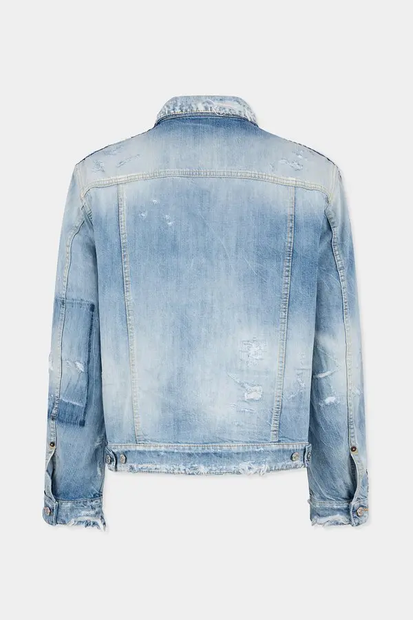 Dsquared2 Distressed Denim Jacket With Rainbow Stripes