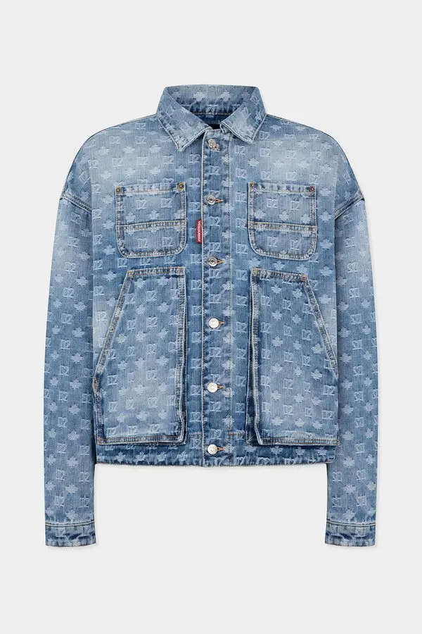 Dsquared2 Light Wash Monogram Denim Utility Jacket