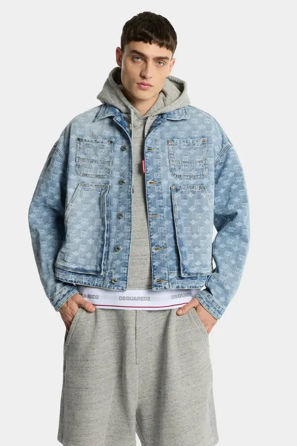 Dsquared2 Light Wash Monogram Denim Utility Jacket
