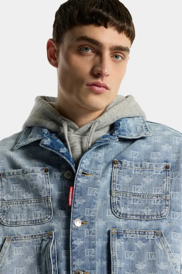 Dsquared2 Light Wash Monogram Denim Utility Jacket