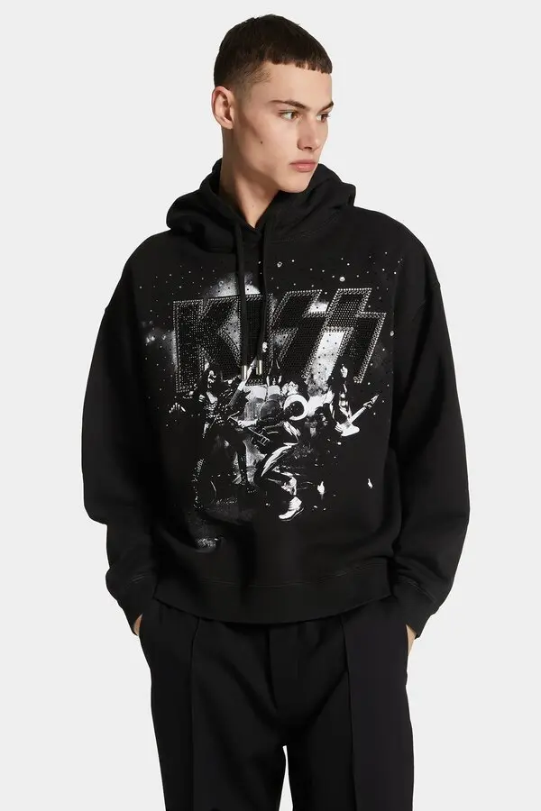 Dsquared2 X Kiss "kiss Alive" Rhinestone Logo Hoodie