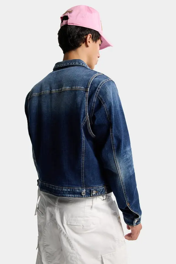 Dsquared2 Dark Smoker Over Denim Jacket With Contrast Stitching And Embroidery