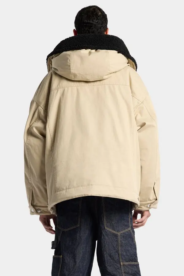 Dsquared2 Carpenter Padded Jacket With Checked Flannel Lining And Fleece Trimmed Hood