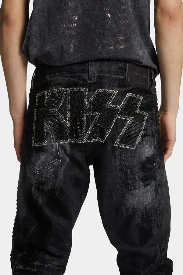 Dsquared2 Kiss Collaboration Rhinestone Logo Jeans