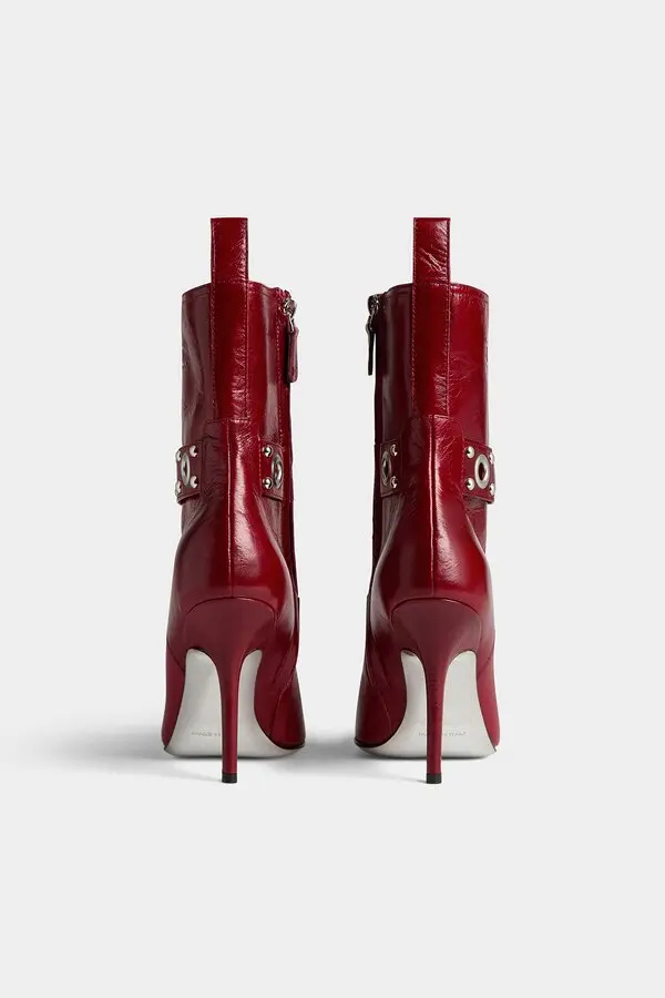 Dsquared2 Shiny Leather Stiletto Heeled Ankle Boots - Purple