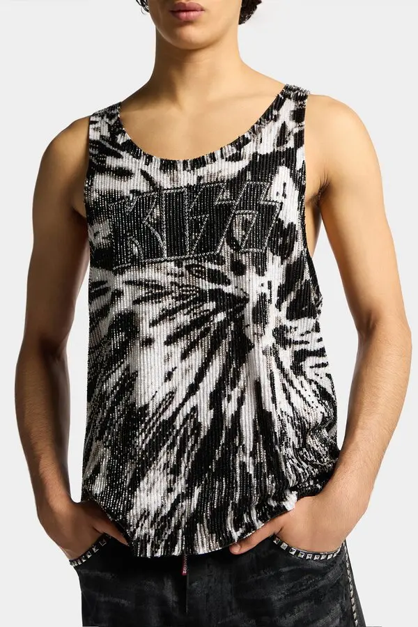 Dsquared2 Kiss Collaboration Tie-dye Embellished Logo Tank
