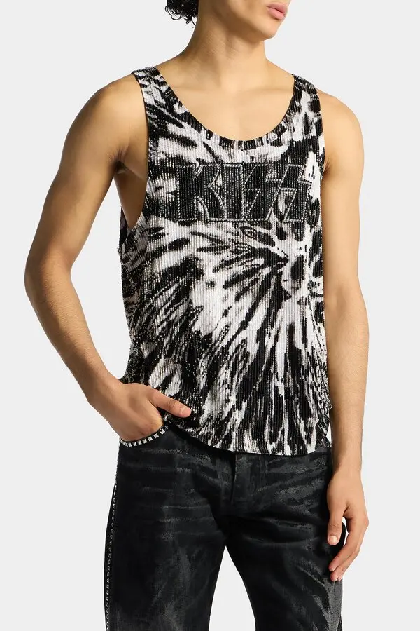 Dsquared2 Kiss Collaboration Tie-dye Embellished Logo Tank