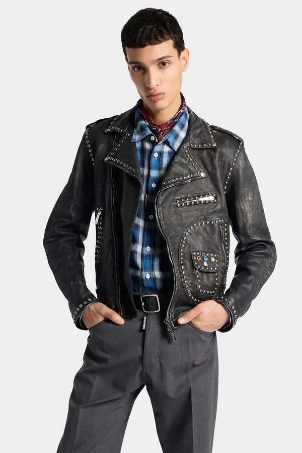 Dsquared2 Studded Leather Biker Jacket