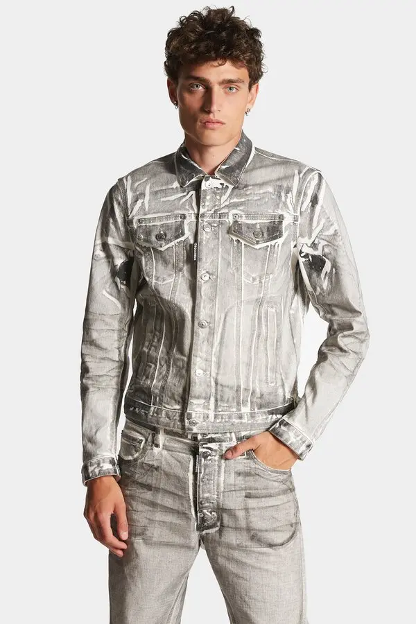 Dsquared2 Icon White Coal Wash Dan Jeans Jacket