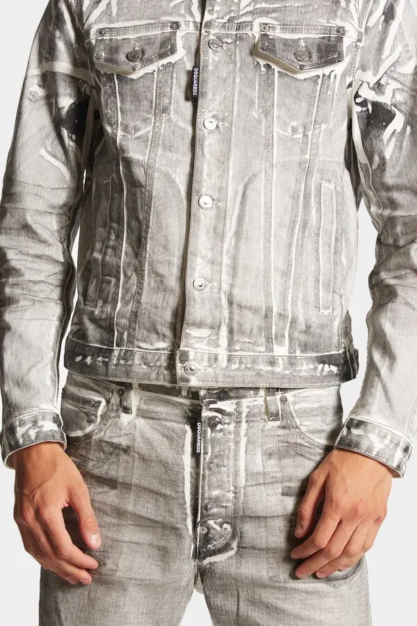 Dsquared2 Icon White Coal Wash Dan Jeans Jacket
