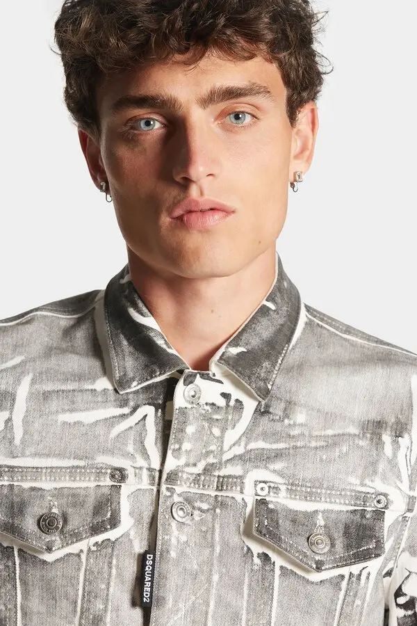 Dsquared2 Icon White Coal Wash Dan Jeans Jacket