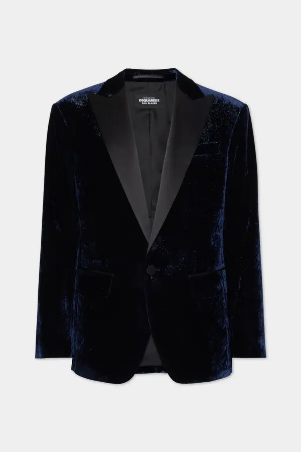 Dsquared2 Sparkling Velvet Tuxedo Blazer With Peak Lapel - Blue