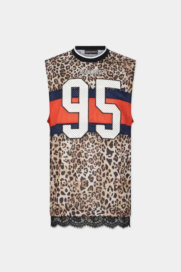 Dsquared2 Wild2" Leopard Print Cigarette Fit T-shirt With Lace Trim - Black